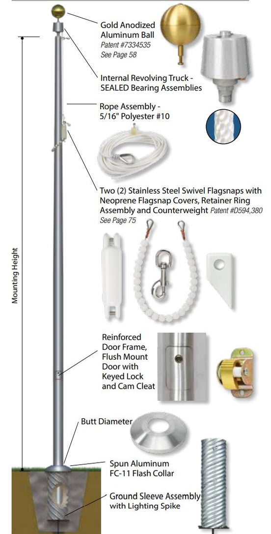 30' Aluminum Internal Halyard Flagpole — Sunward Flag